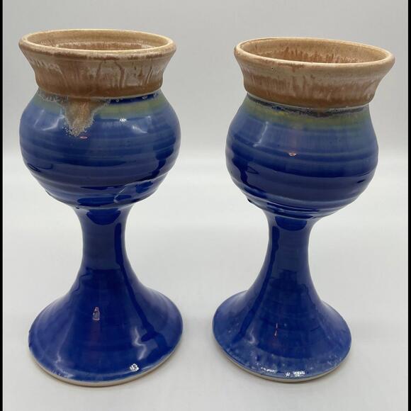 Other | Vintage Handcrafted Blue Ceramic Goblets Elegant Set Of 2 ...